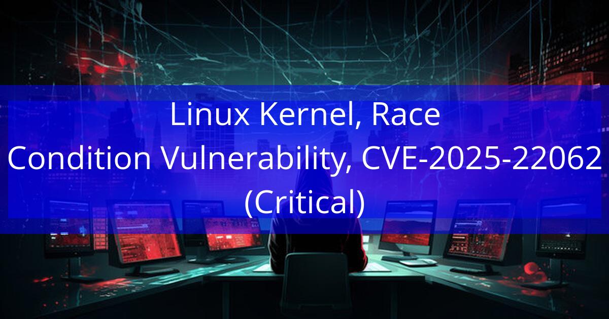 Linux Kernel, Race Condition Vulnerability, CVE-2025-22062 (Critical) - DailyCVE