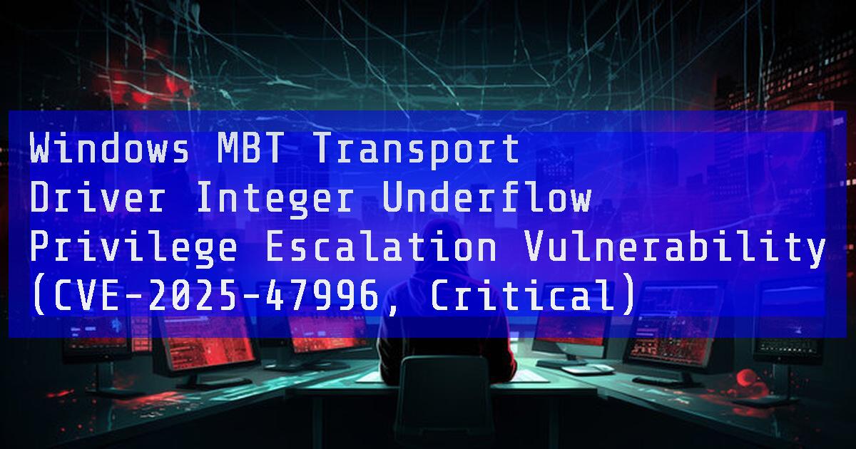 Windows MBT Transport Driver Integer Underflow Privilege Escalation Vulnerability (CVE-2025 ...
