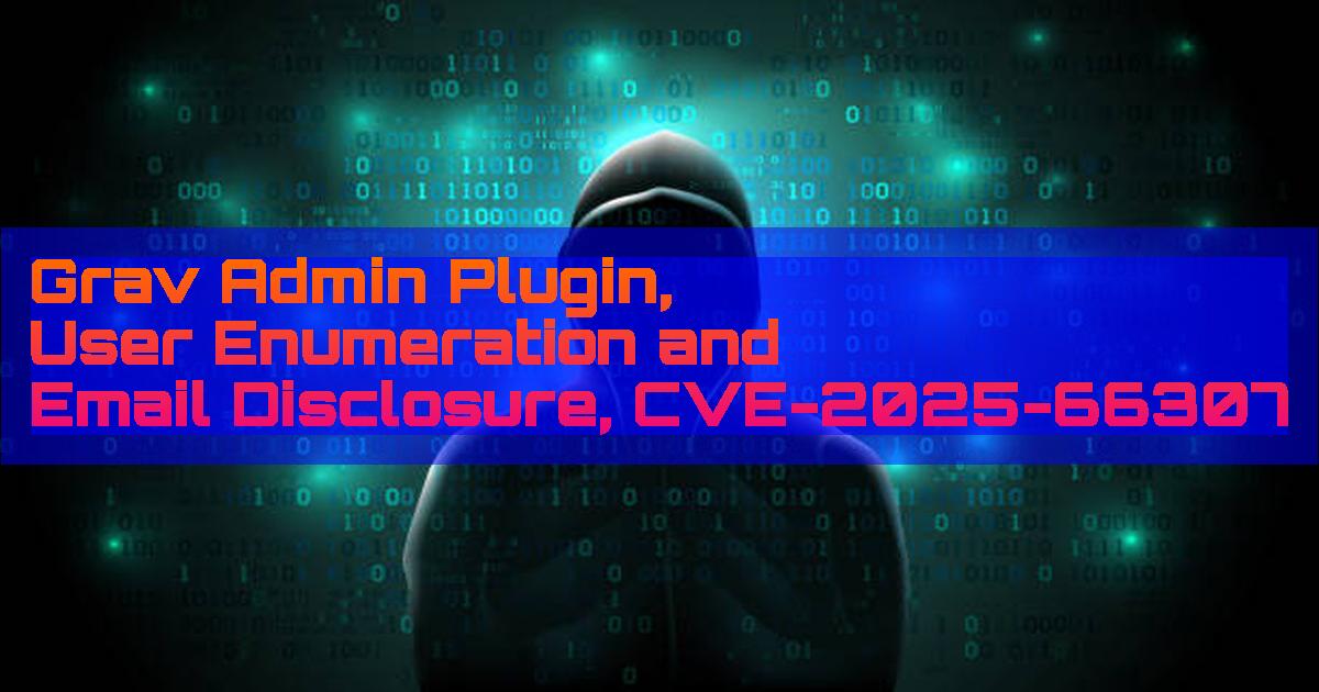 Grav Admin Plugin, User Enumeration and Email Disclosure, CVE-2025 ...